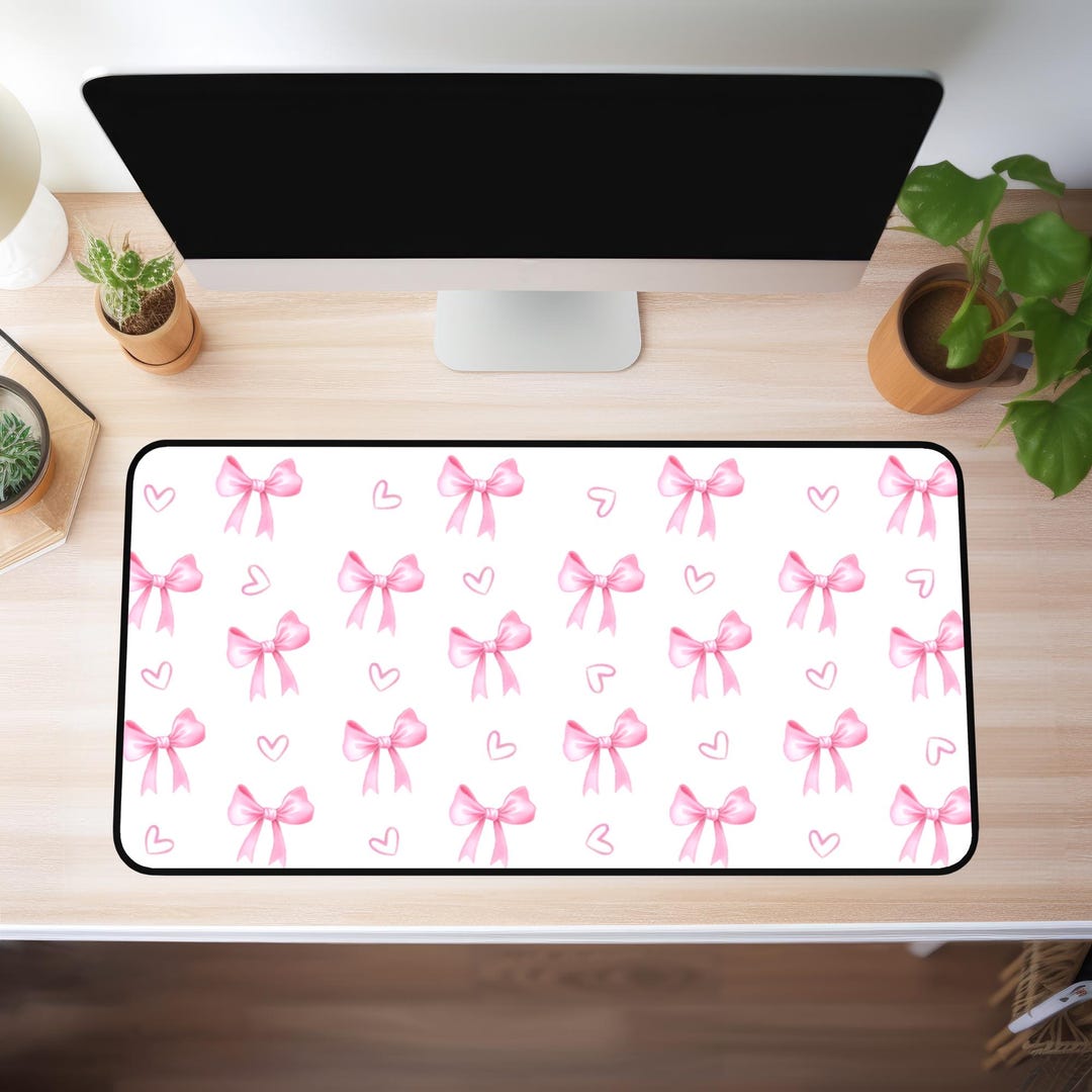 Pink Bows Desk Mat, Cute Pastel Pink Mouse Pad, Kawaii XL Gaming Desk ...