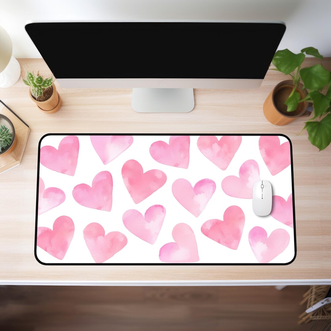 Cute Hearts Desk Mat Pastel Pink Mouse Pad, Cute Pink XXL Large ...