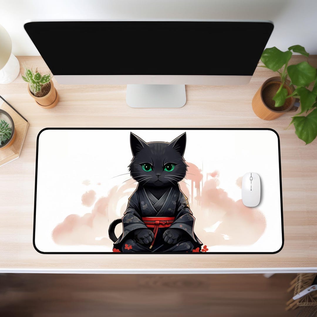 Karate Cat Desk Mat, Japanese Theme Mouse Pad, XL Large Gaming Desk Pad ...