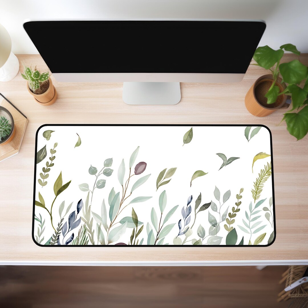 Green Garden Desk Mat, Floral Desk Pad, Flower Mouse Pad, XL Extended ...