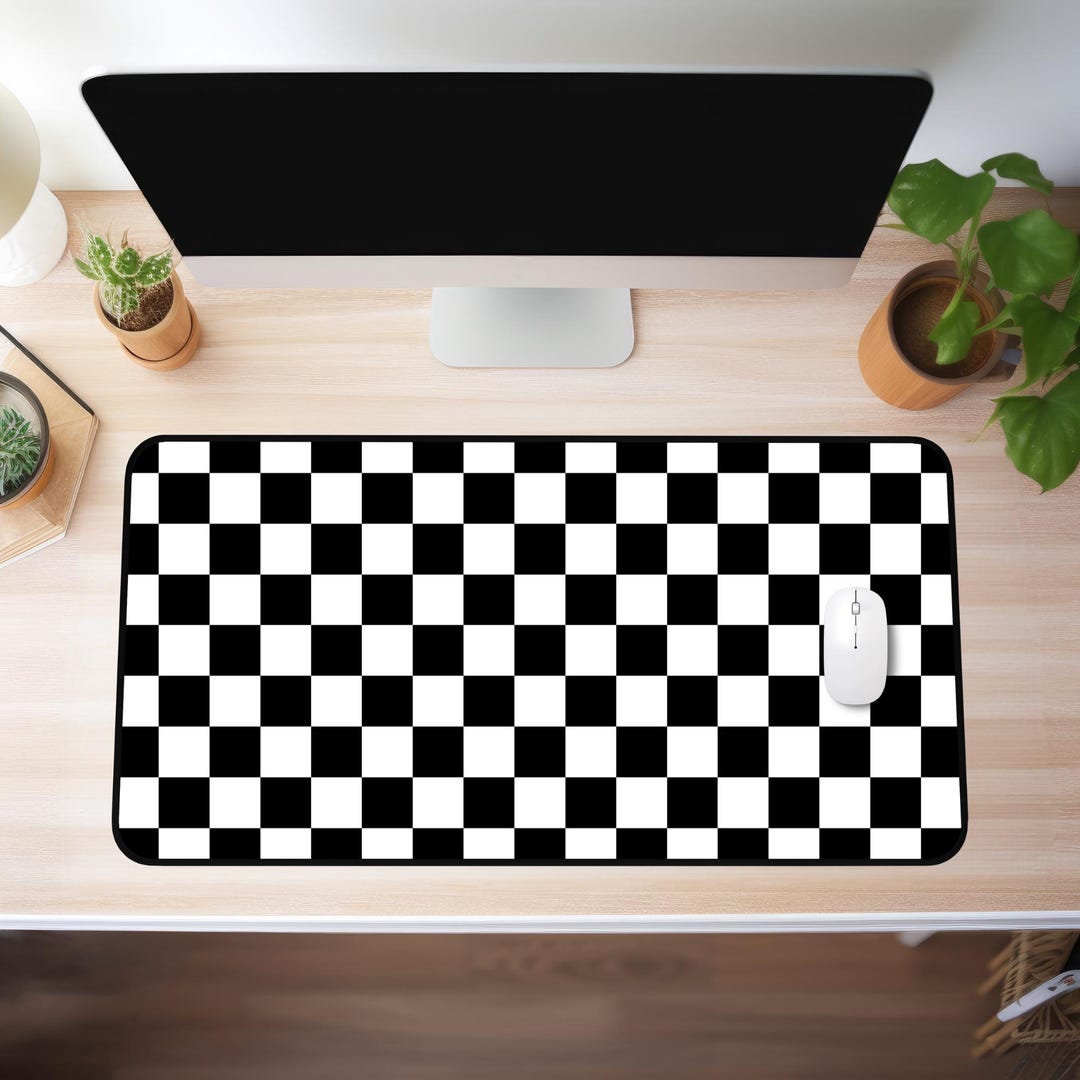 Checkered Desk Mat, Black and White Retro Office Decor, Checkerboard XL ...
