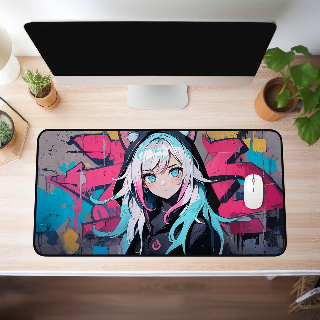 Anime Girl Desk Mat, Kawaii Mouse Pad, Cute and Functional Gaming Decor ...