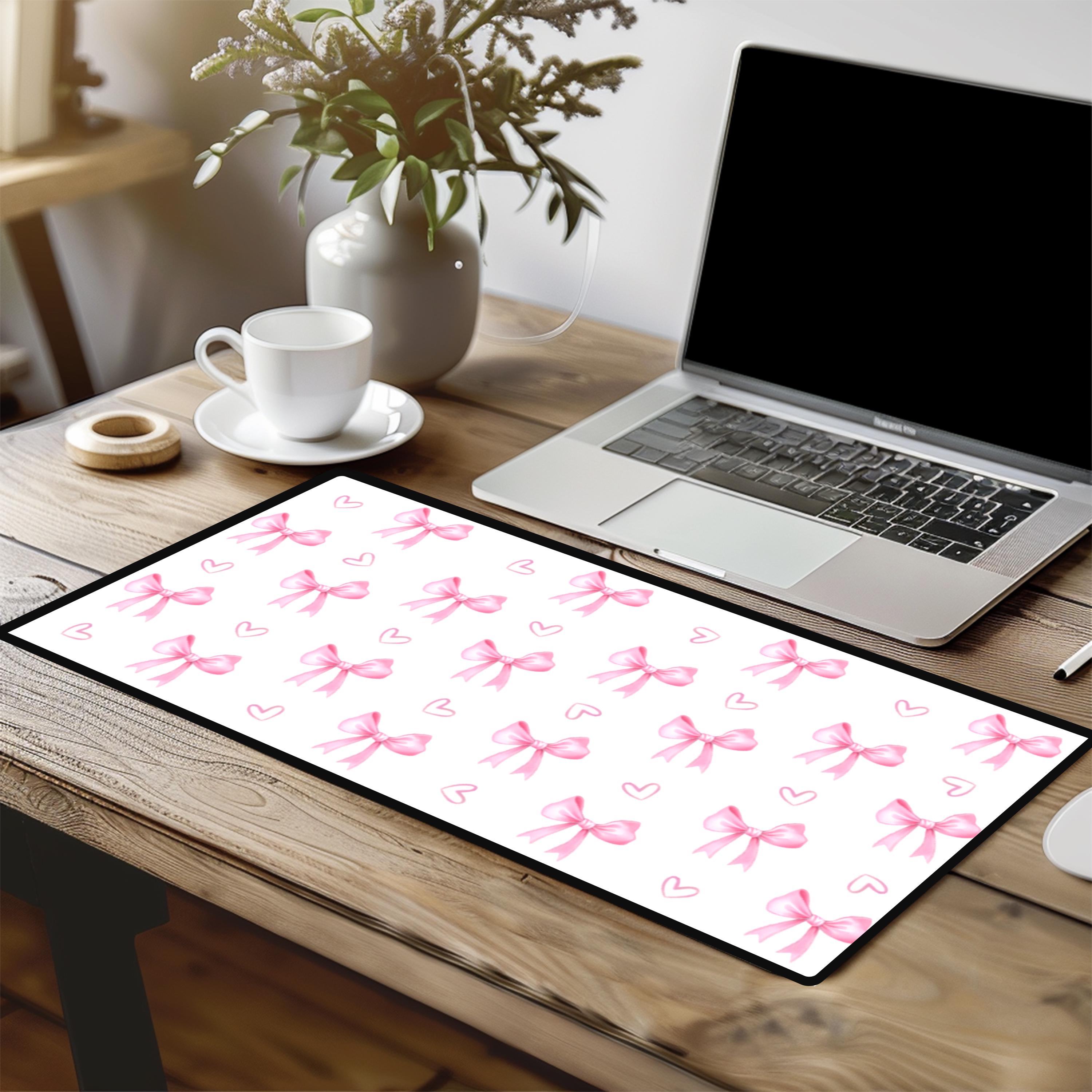 Pink Bows Desk Mat, Cute Pastel Pink Mouse Pad, Kawaii XL Gaming Desk ...