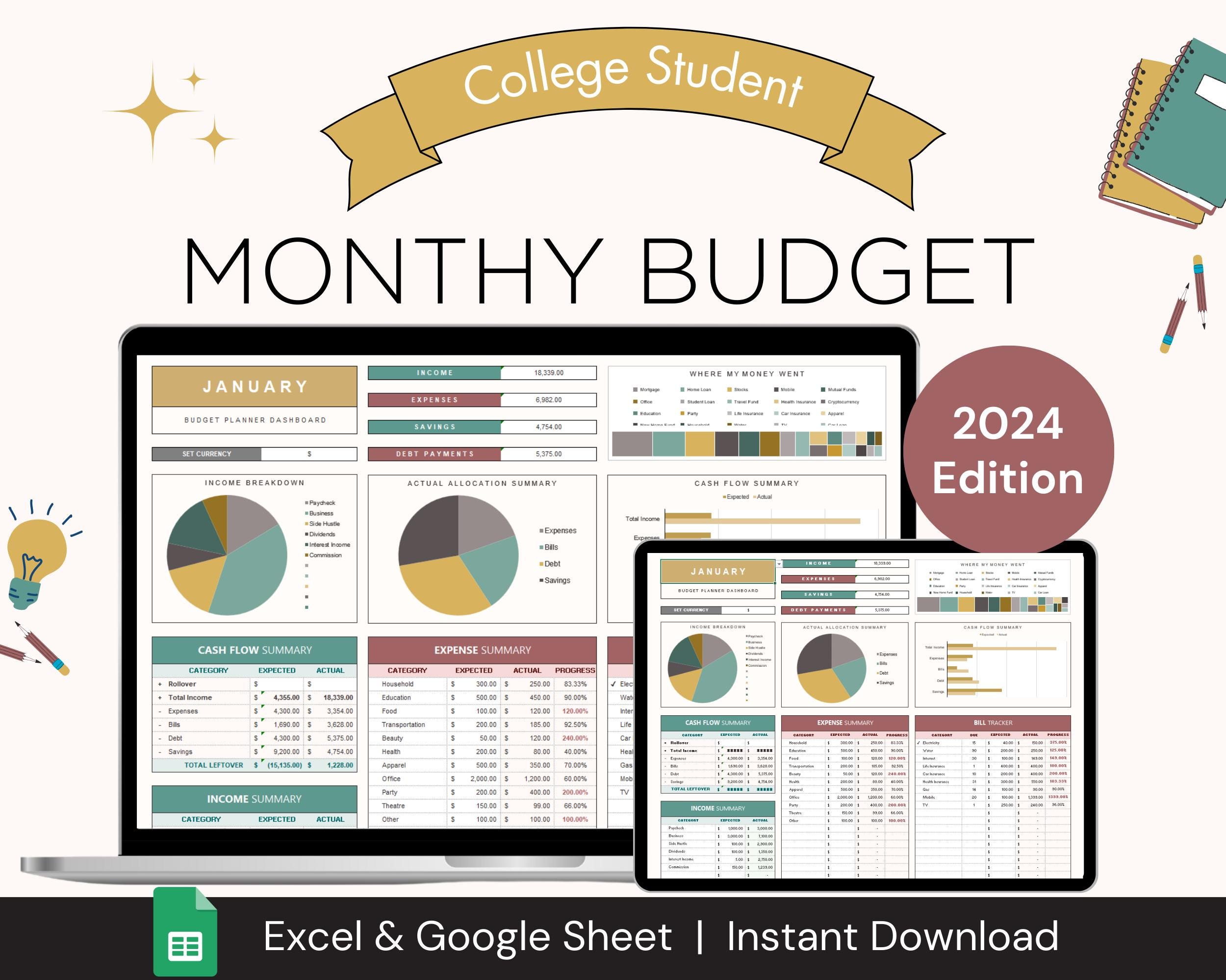 Student Monthly Budget Spreadsheet for College Students Monthly Budget ...