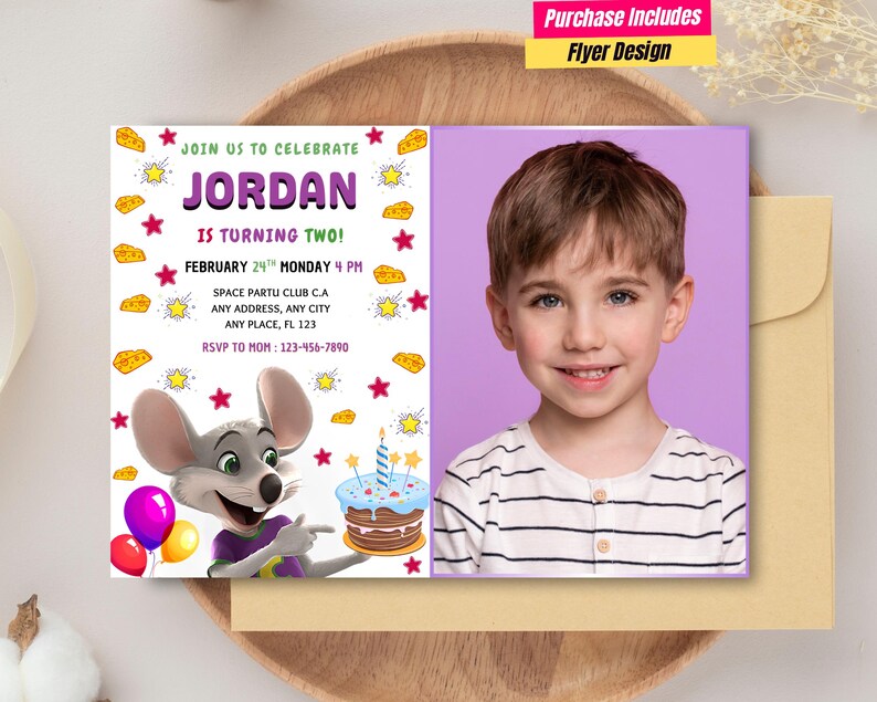 Printable Chuck E Cheese Birthday Invitation Chuck Evite Mouse Birthday Party Invite Cheesy Fun ...