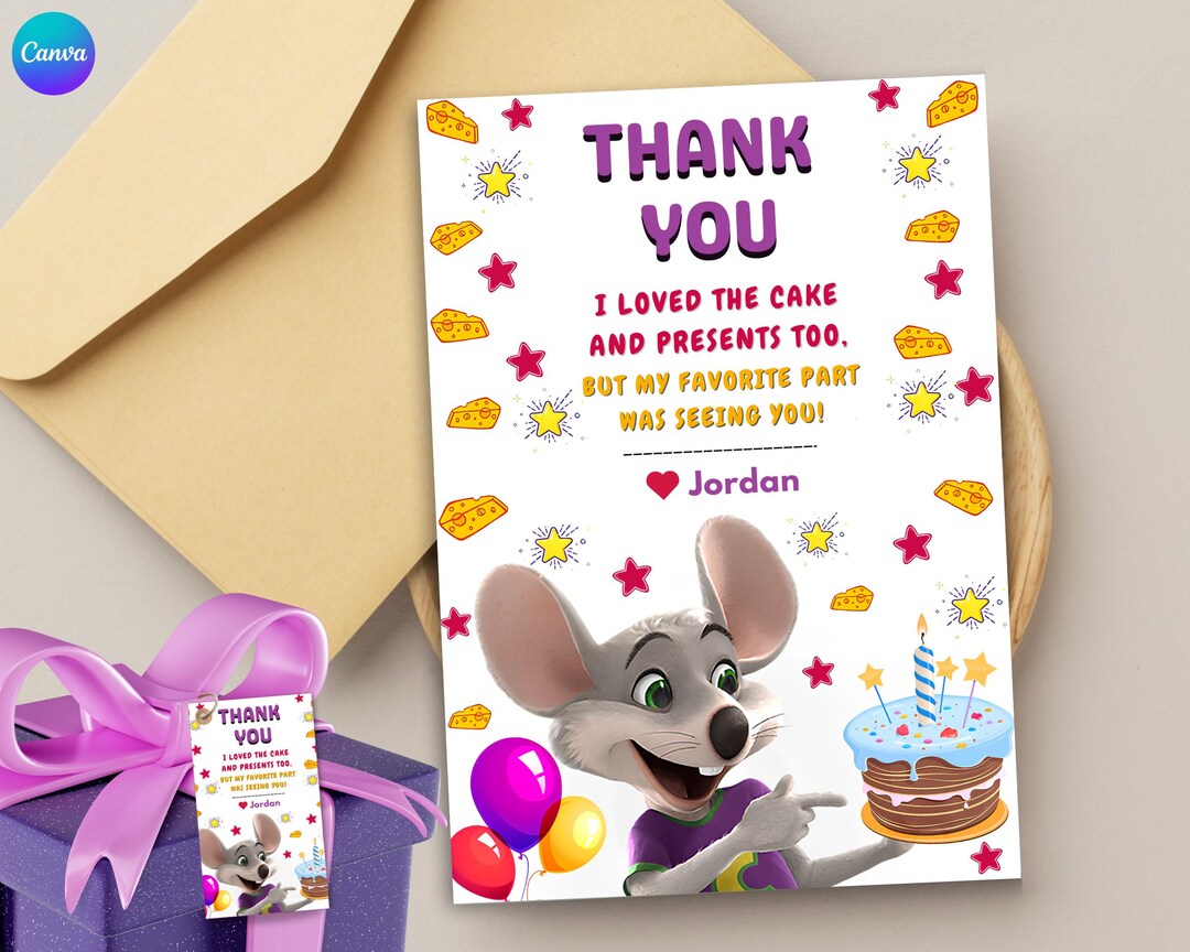 Chuck E Cheese Birthday Thank You Gift Card Chuck Gift Evite Mouse ...