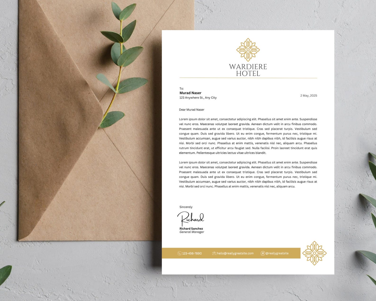 Luxury Hotel Letterhead Design Hotel’s Official Letterhead Template for ...