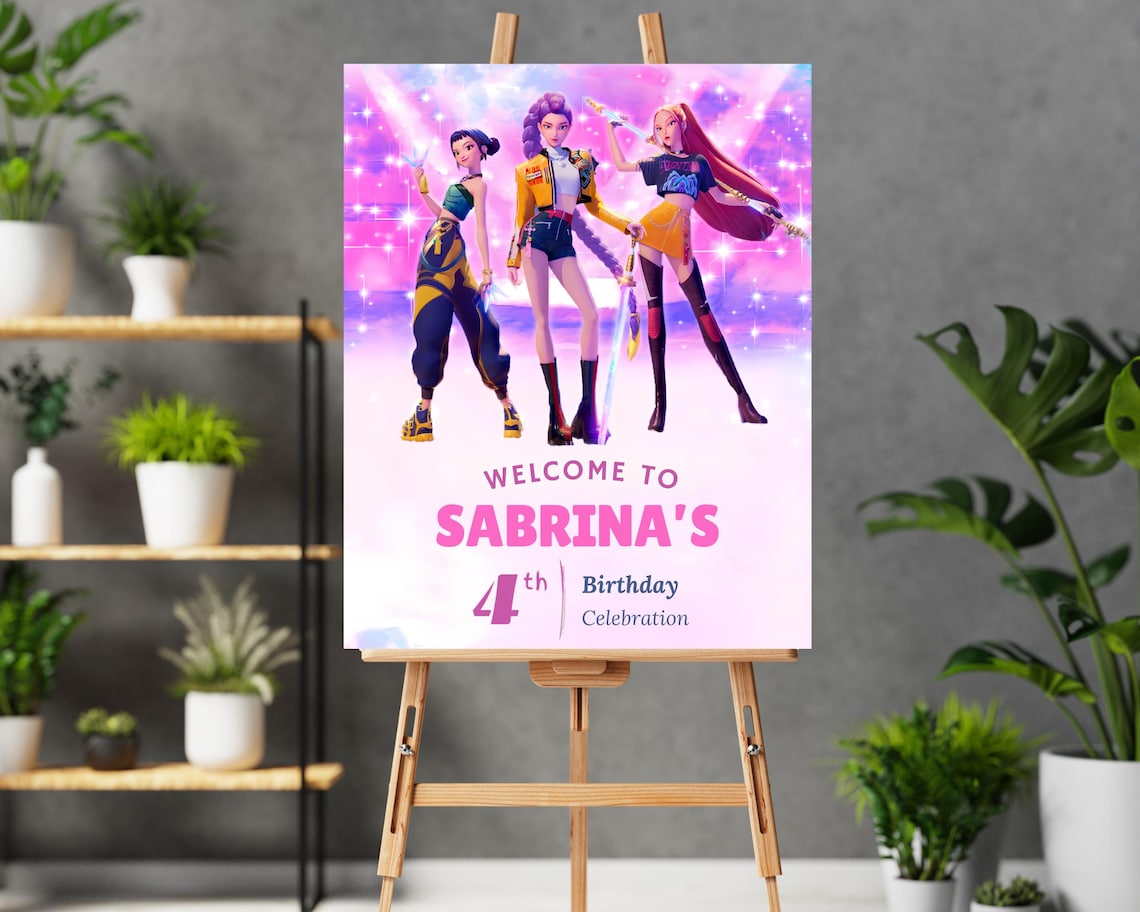 Kpop Demon Hunters Birthday Welcome Sign Editable K-pop Party Welcome ...