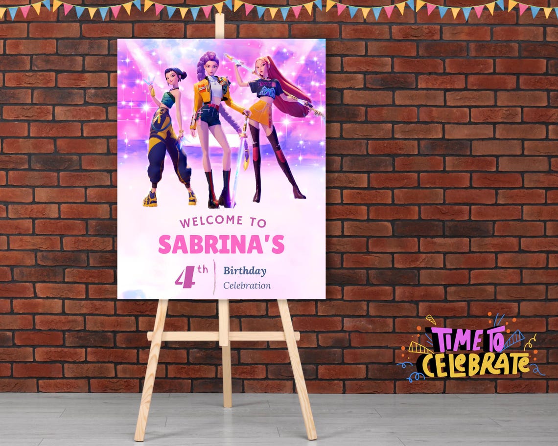Kpop Demon Hunters Birthday Welcome Sign Editable K-pop Party Welcome ...