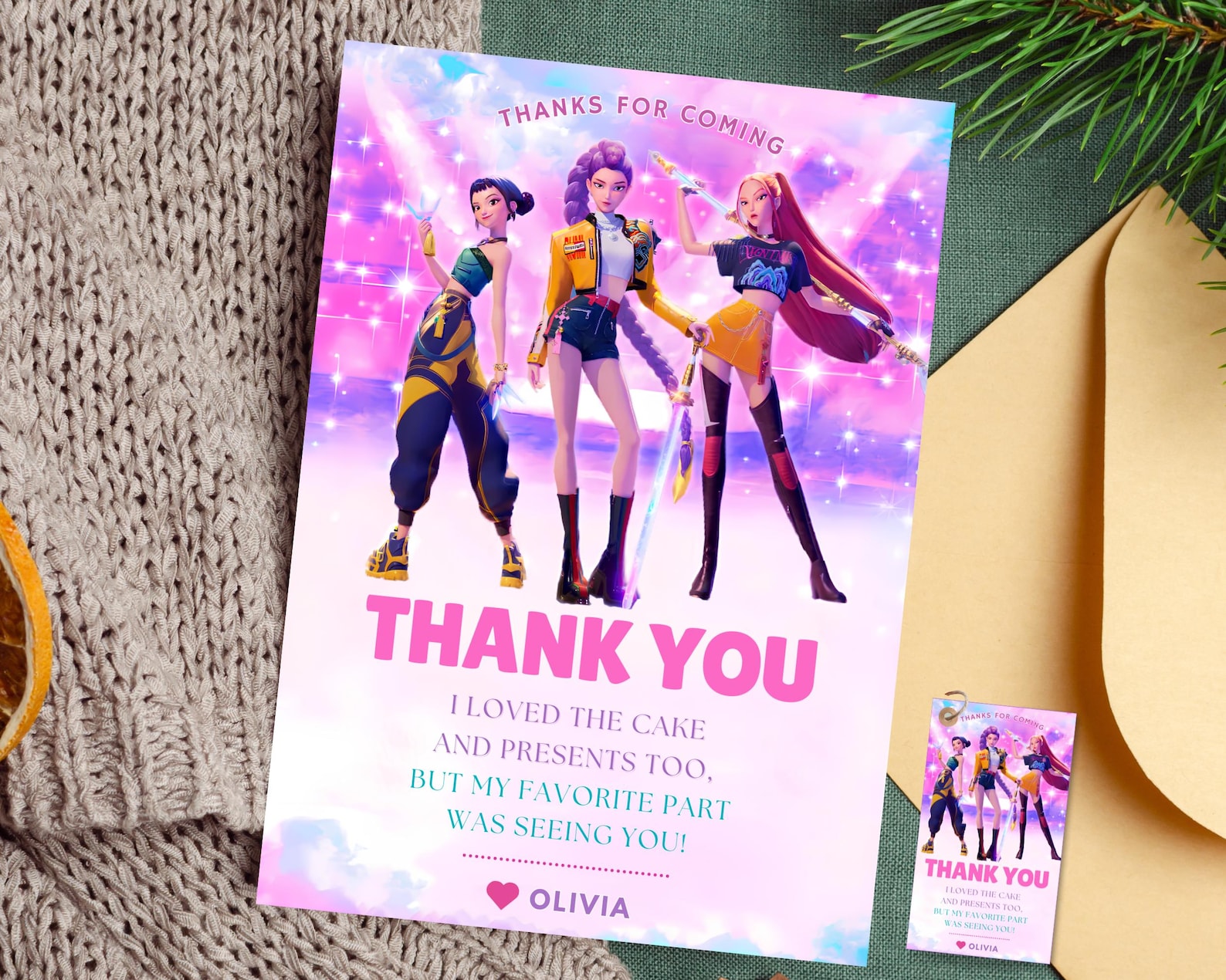 Kpop Demon Hunters Birthday Thank You Card K-pop Party Label BTS Themed ...