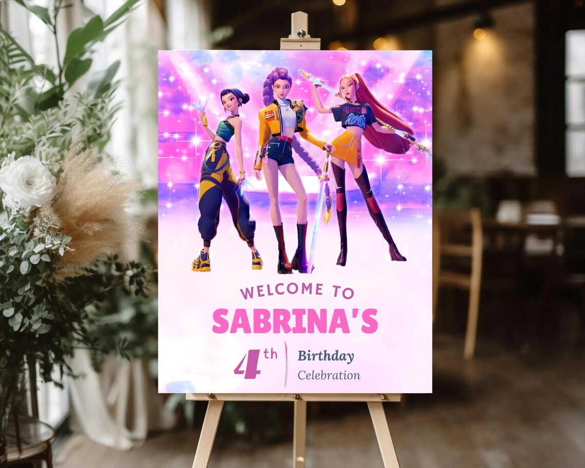 Kpop Demon Hunters Birthday Welcome Sign Editable K-pop Party Welcome ...