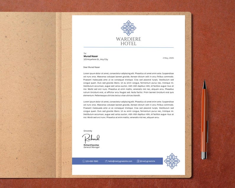 Luxury Hotel Letterhead Design Hotel’s Official Letterhead Template for ...