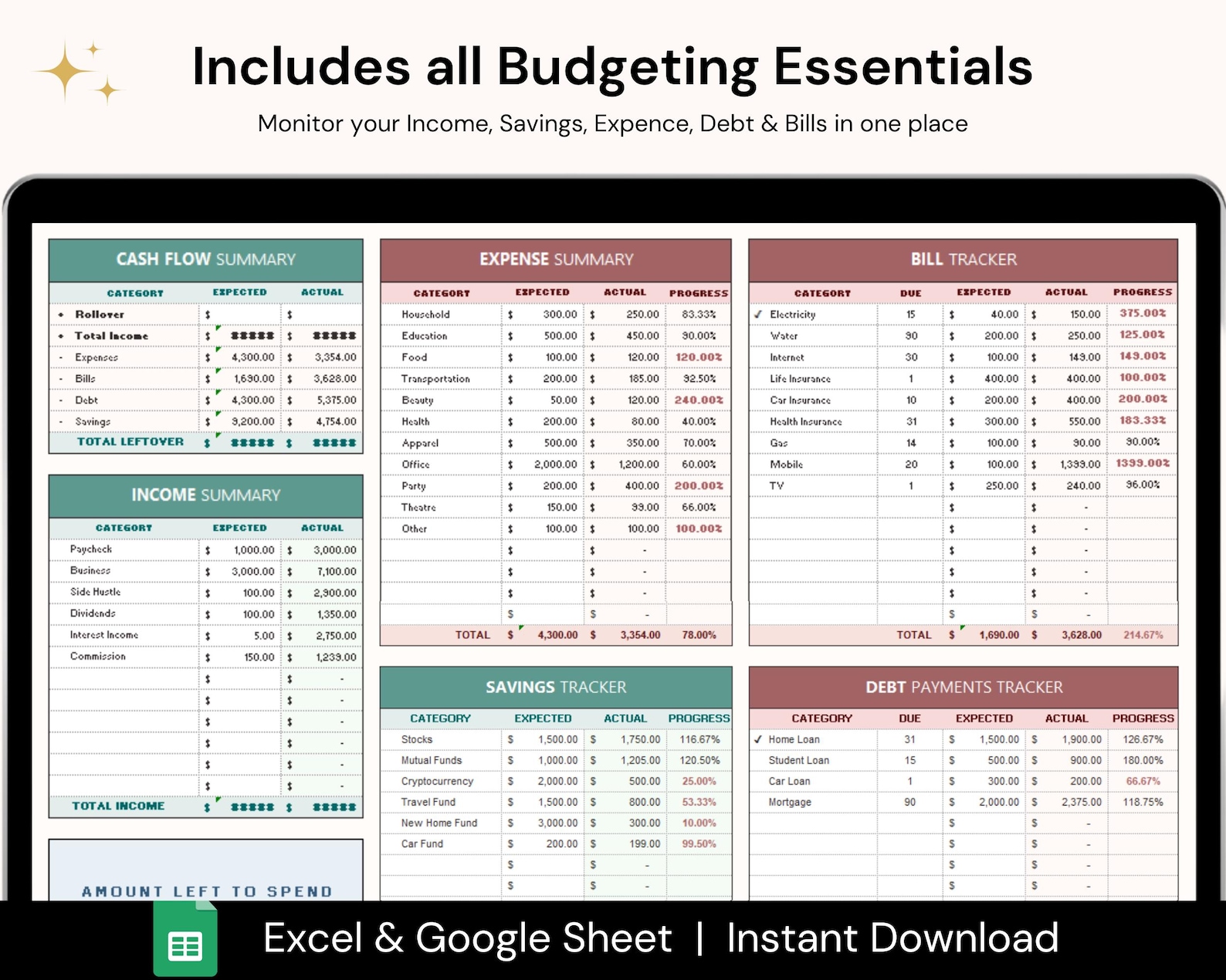 Excel Budget Template Simple Monthly Budget Google Sheets Budget ...