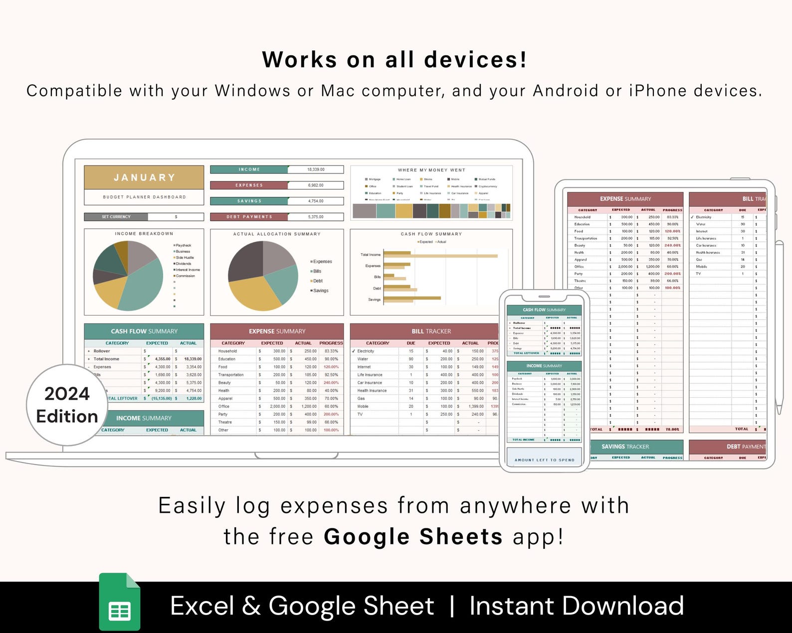 Budget Planner Excel Monthly Budget Spreadsheet Paycheck Budget Tracker ...