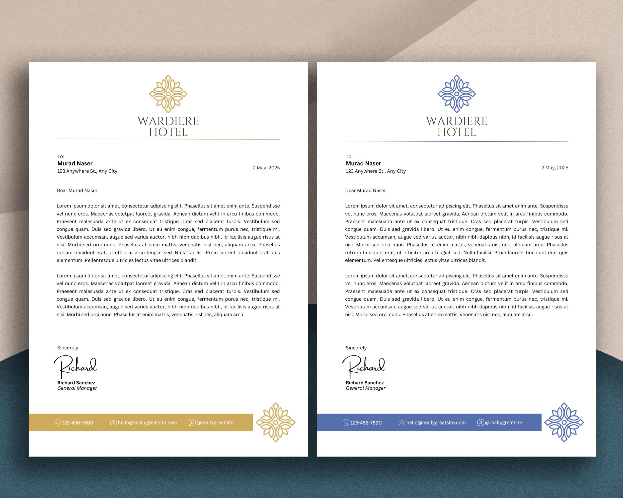 Luxury Hotel Letterhead Design Hotel’s Official Letterhead Template for ...