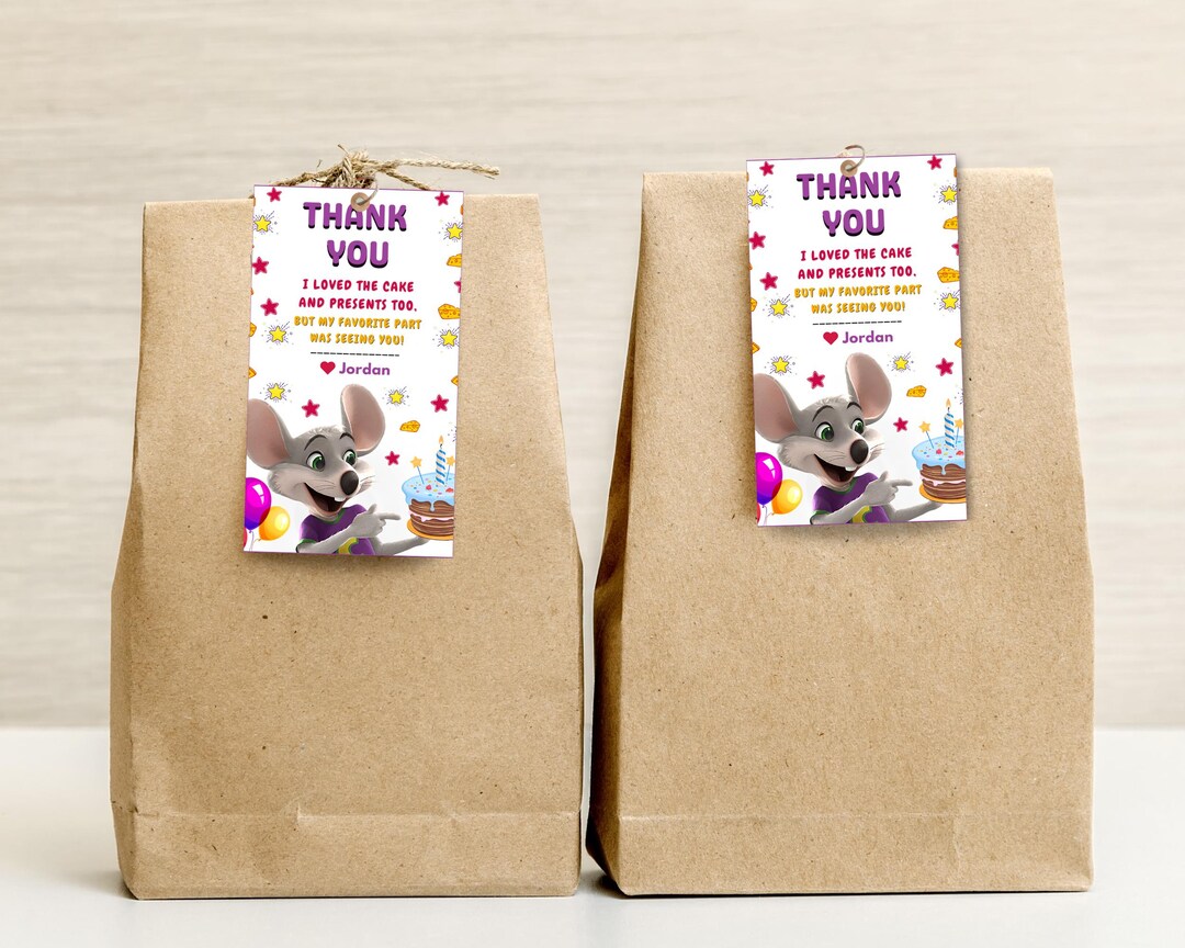 Chuck E Cheese Birthday Thank You Gift Tag Chuck Gift Label Mouse ...