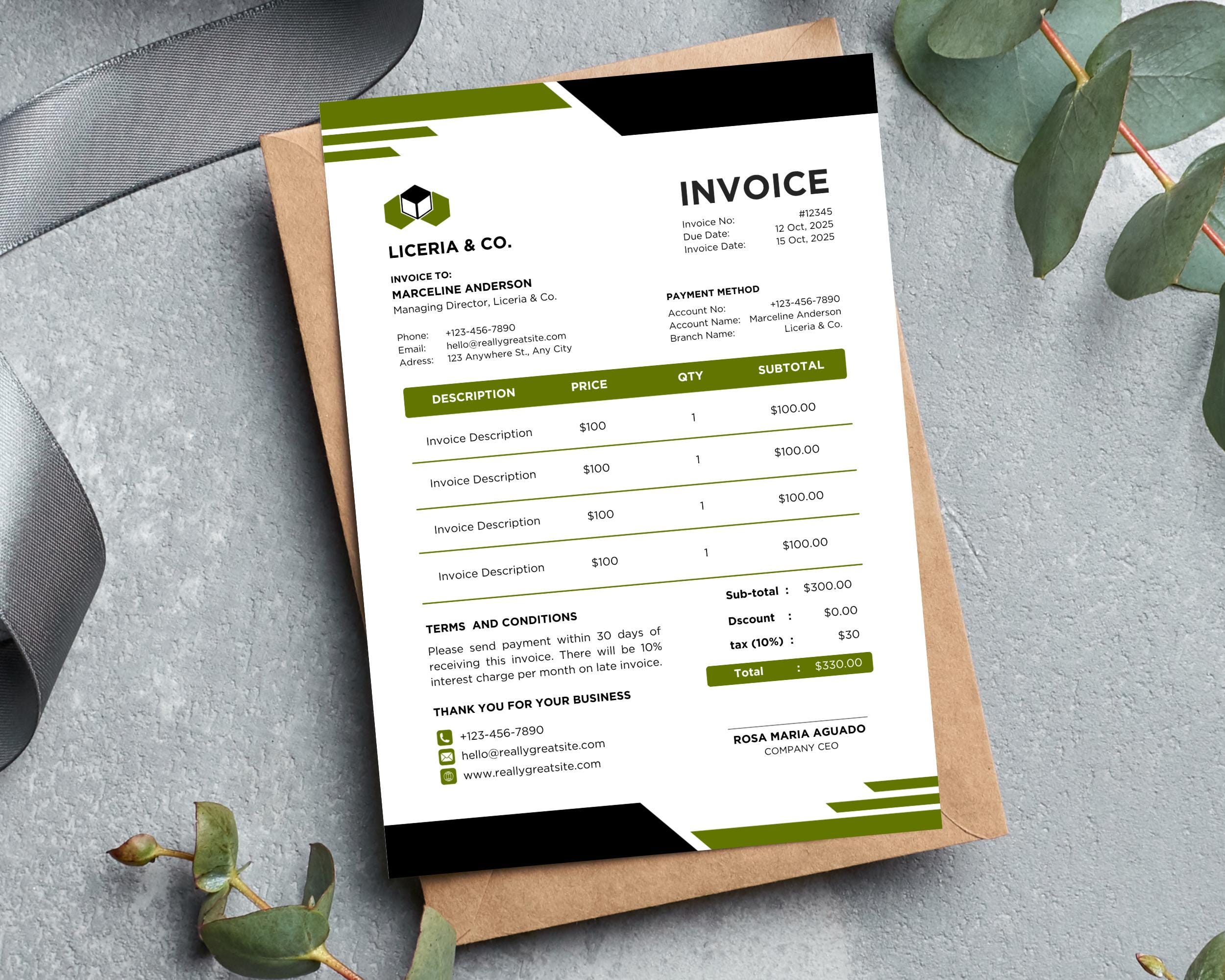 Minimalist Invoice Template Word, Small Business Invoice Editable ...