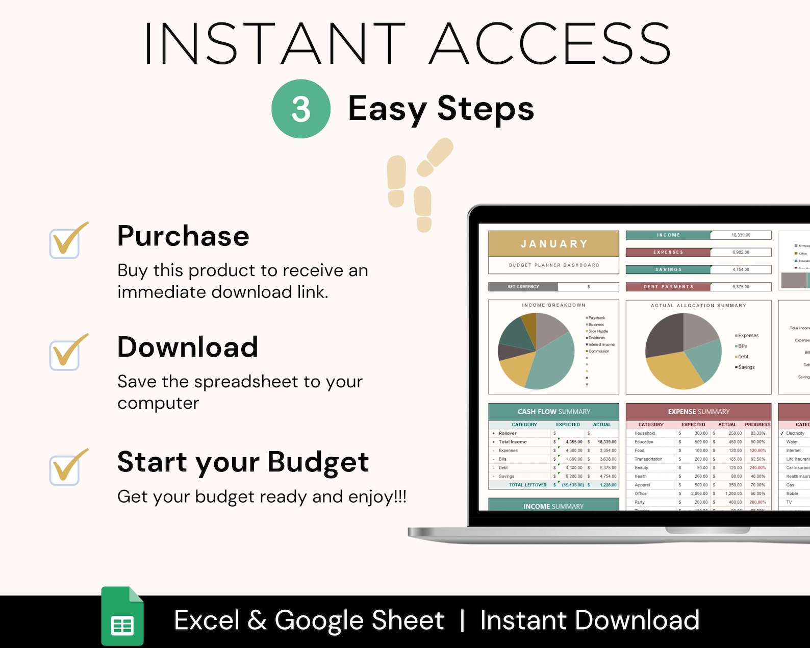 Budget Planner Excel Monthly Budget Spreadsheet Paycheck Budget Tracker ...