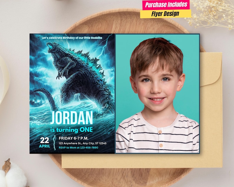 Godzilla Invitation With Photo Godzilla Boys Birthday Invitation ...