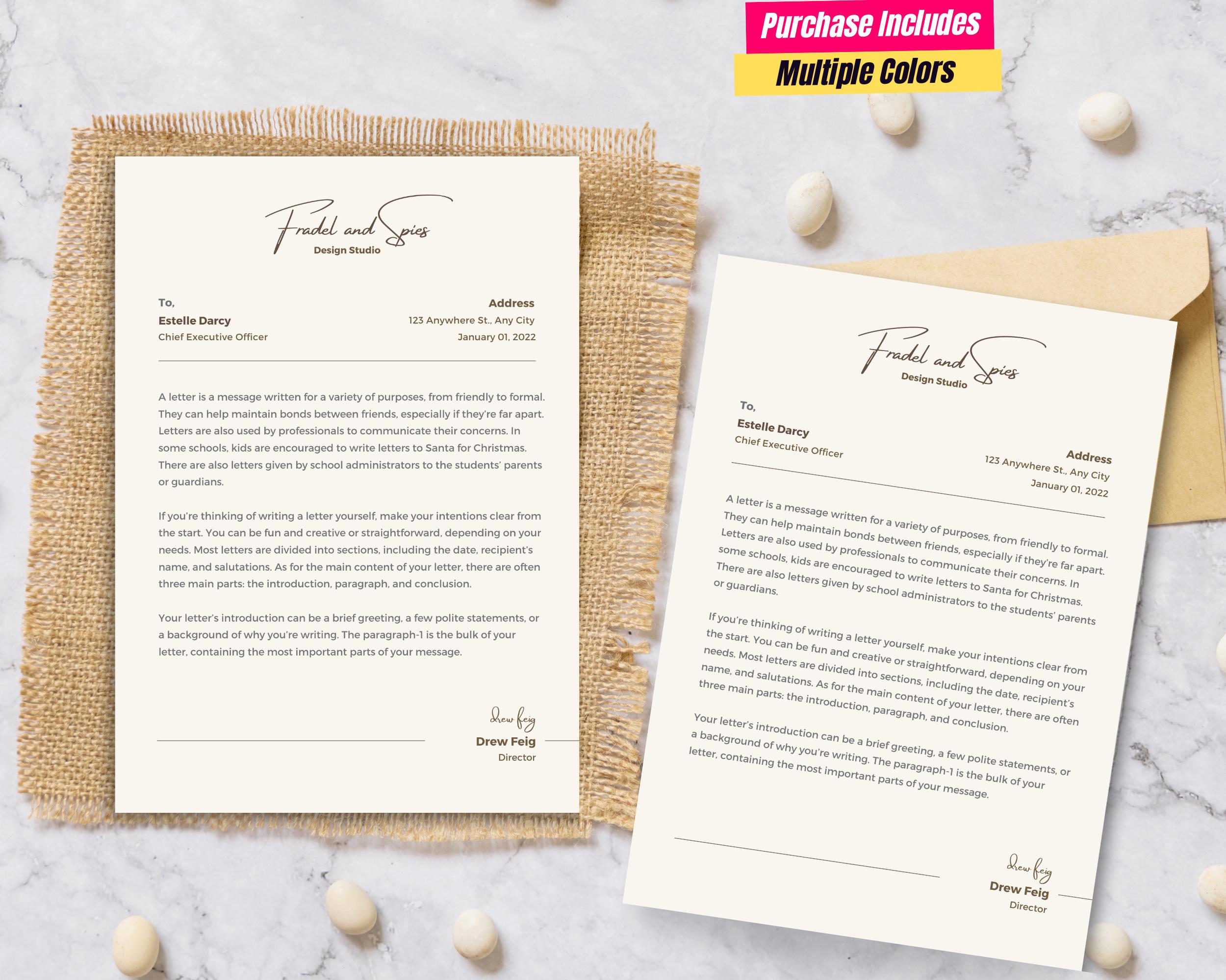 Professional Letterhead Design, Elegant Customizable Letterhead for ...