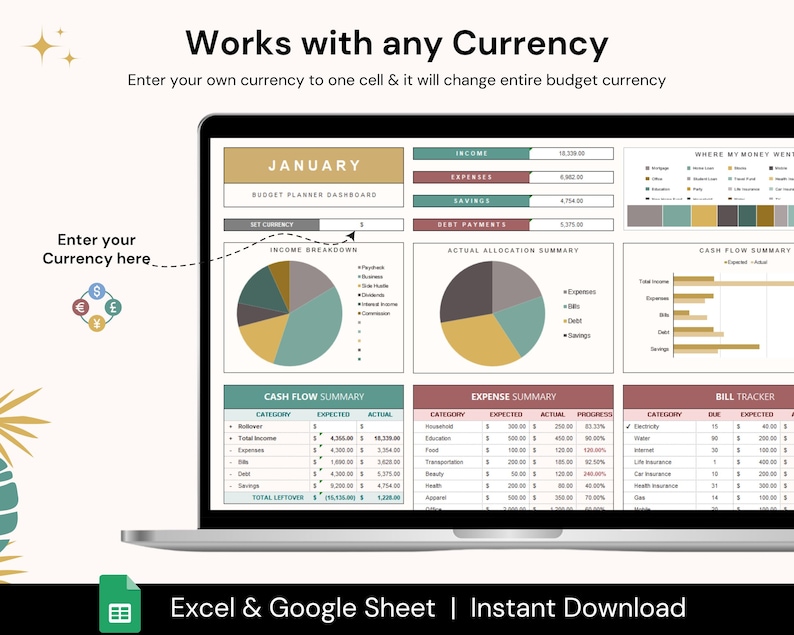 Excel Budget Template Simple Monthly Budget Google Sheets Budget ...