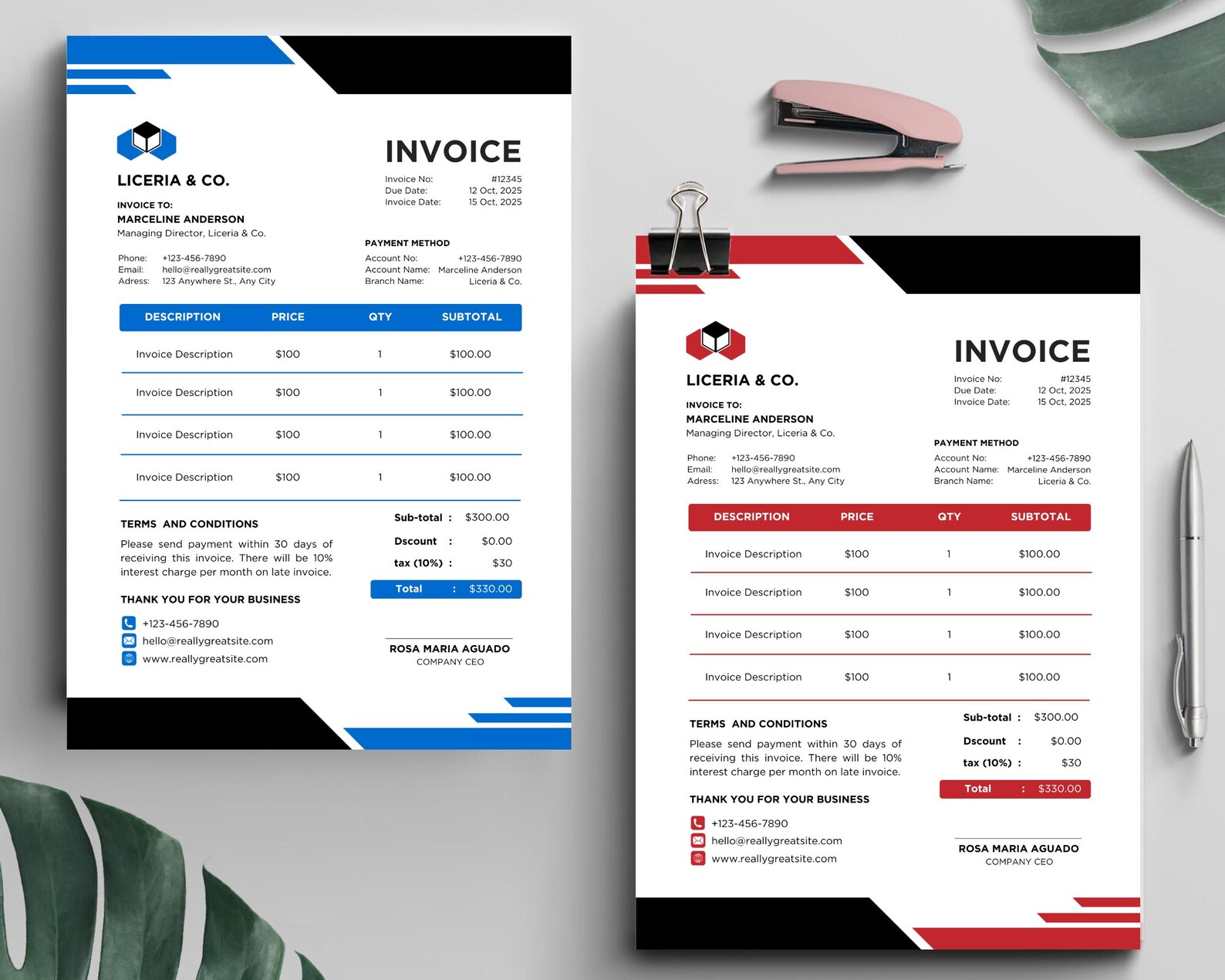 Minimalist Invoice Template Word, Small Business Invoice Editable ...