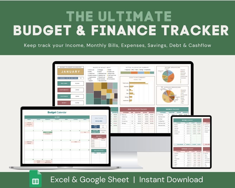 Excel Budget Template, Ultimate Monthly Budget Finance Tracker, Excel ...