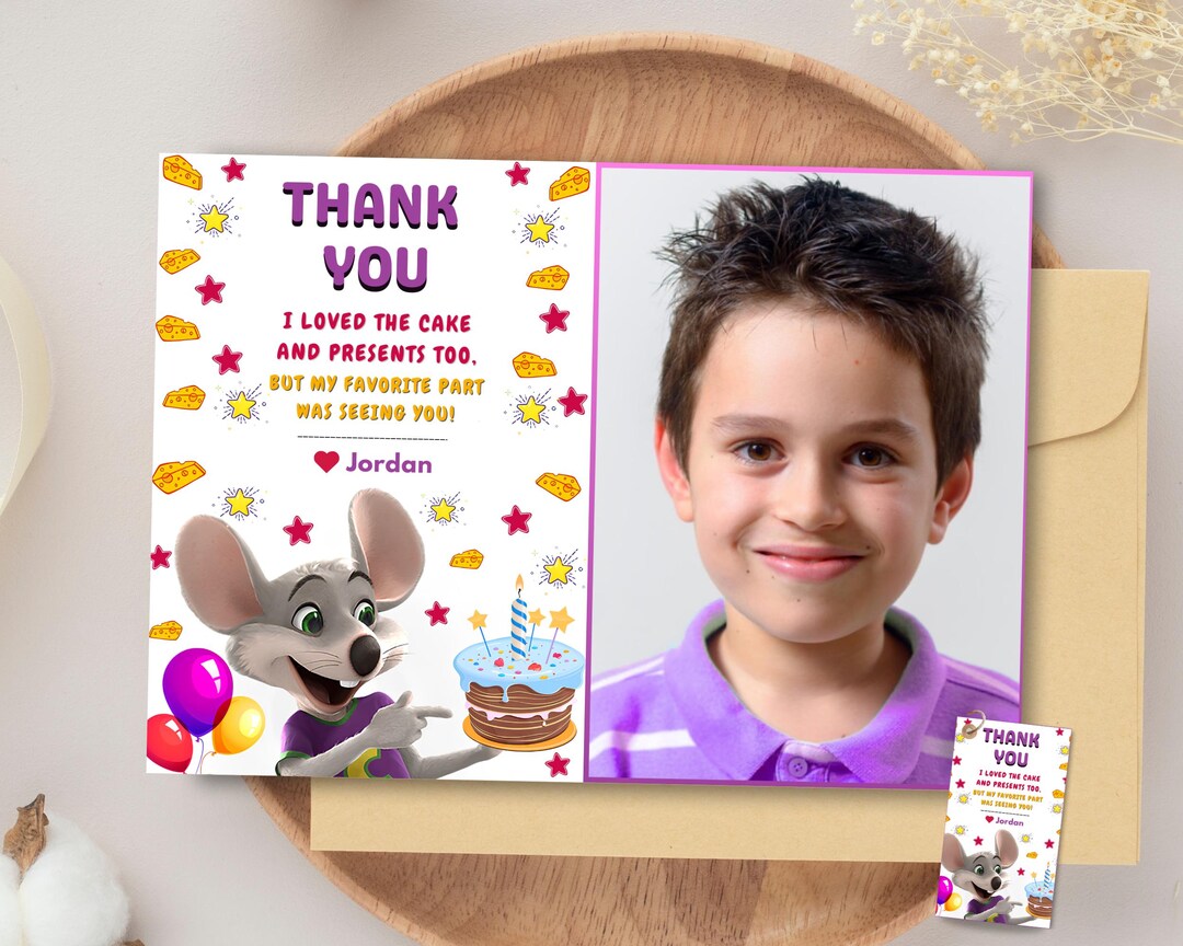 Chuck E Cheese Birthday Thank You Photo Card Chuck Gift Photo Evite ...