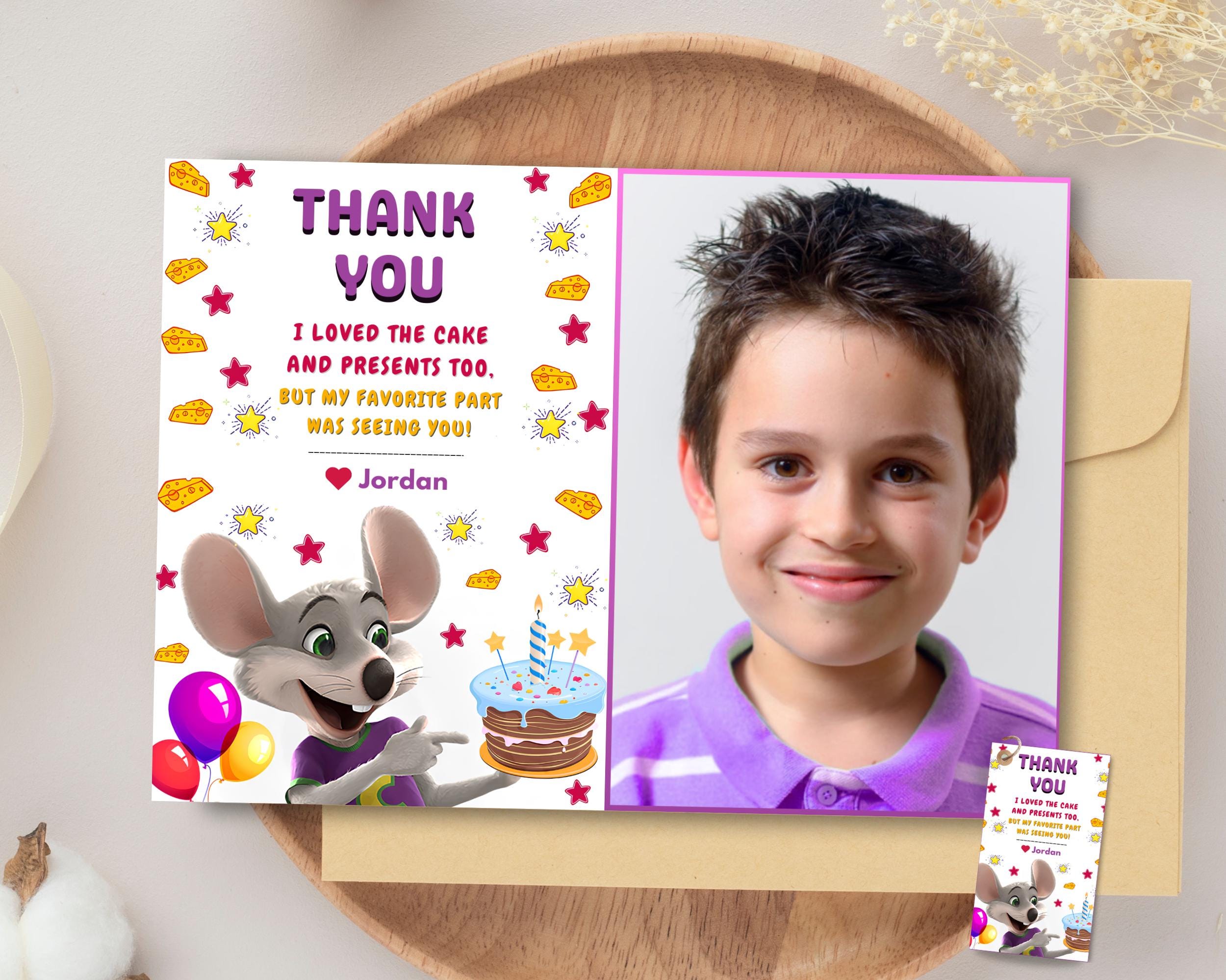 Chuck E Cheese Birthday Thank You Gift Tag Chuck Gift Label Mouse ...