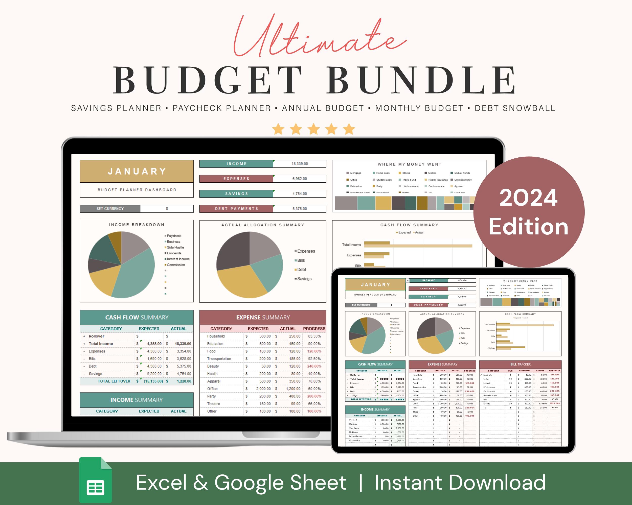 Budget Bundle Spreadsheet Template for Google Sheets Spreadsheet Excel Annual Budget & Monthly ...