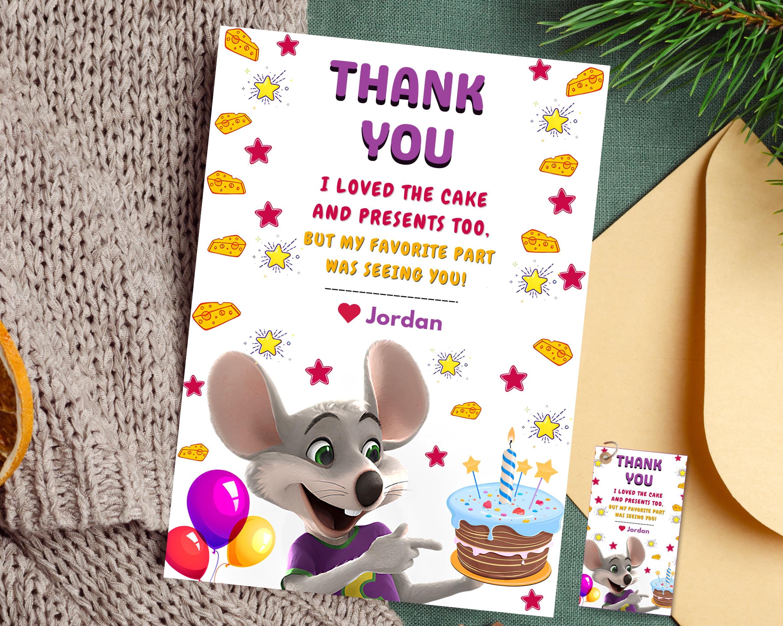 Chuck E Cheese Birthday Thank You Gift Tag Chuck Gift Label Mouse ...