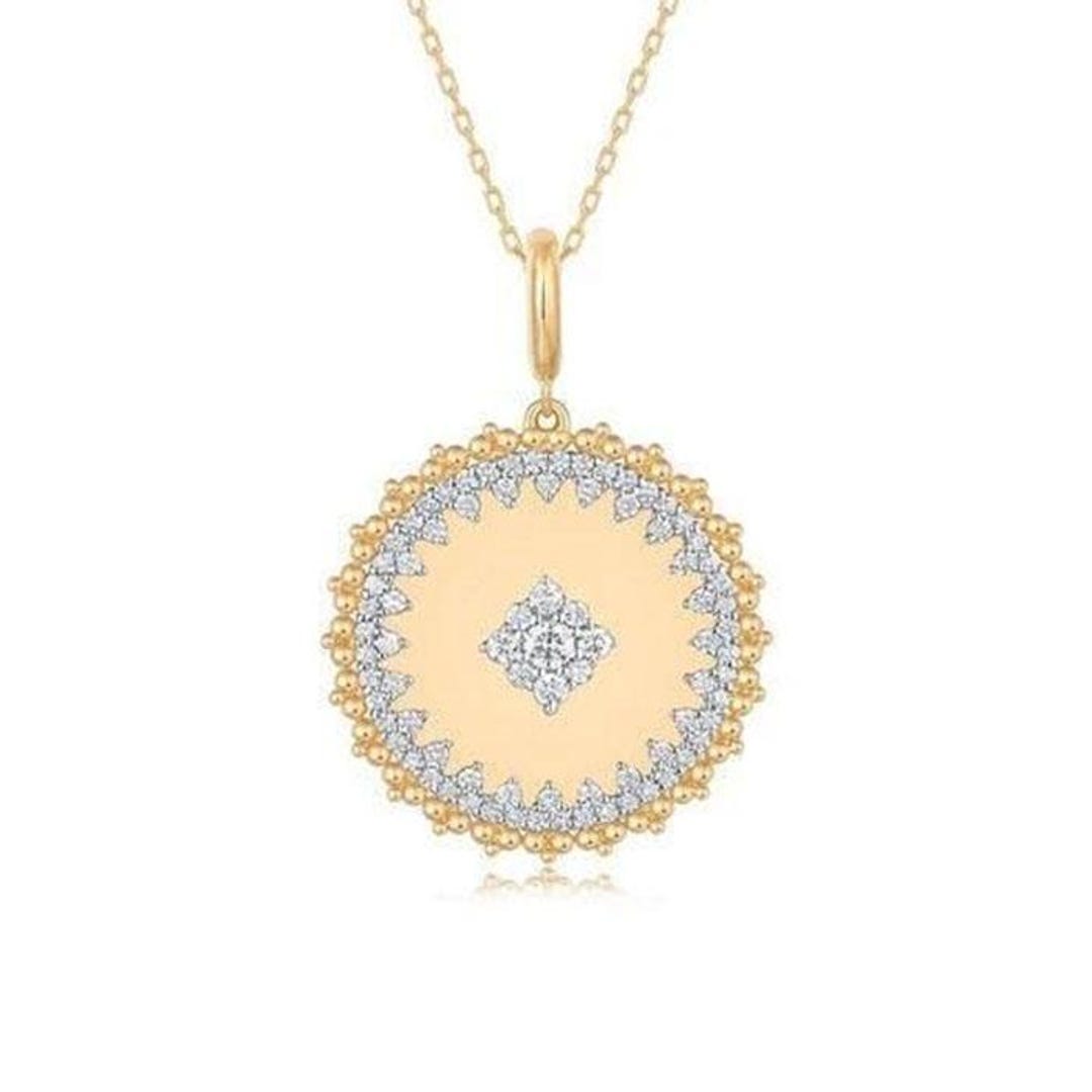 81 Round Motion Diamond 14K Yellow Gold Pendant Necklace | Gift for Her ...