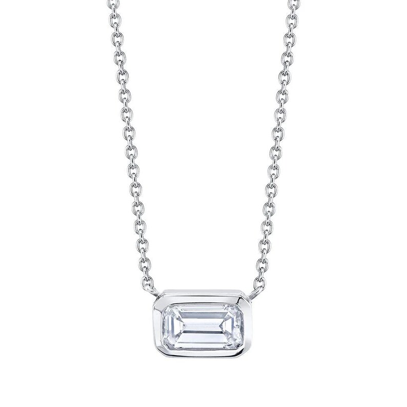 Bezel Set Emerald Cut 18K Gold Diamond Necklace | Gift for Her ...