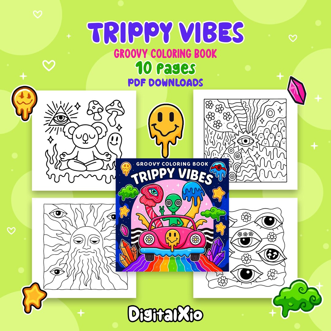 Trippy Vibes Groovy Coloring Pages | Set Five 10 Pages | Instant ...