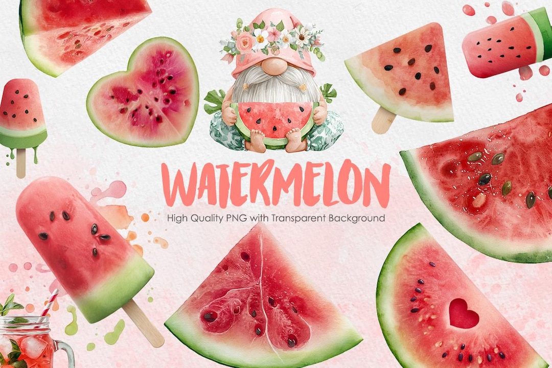 Watermelon Clipart PNG Bundle | Cute Watercolor Watermelons, Popsicles ...
