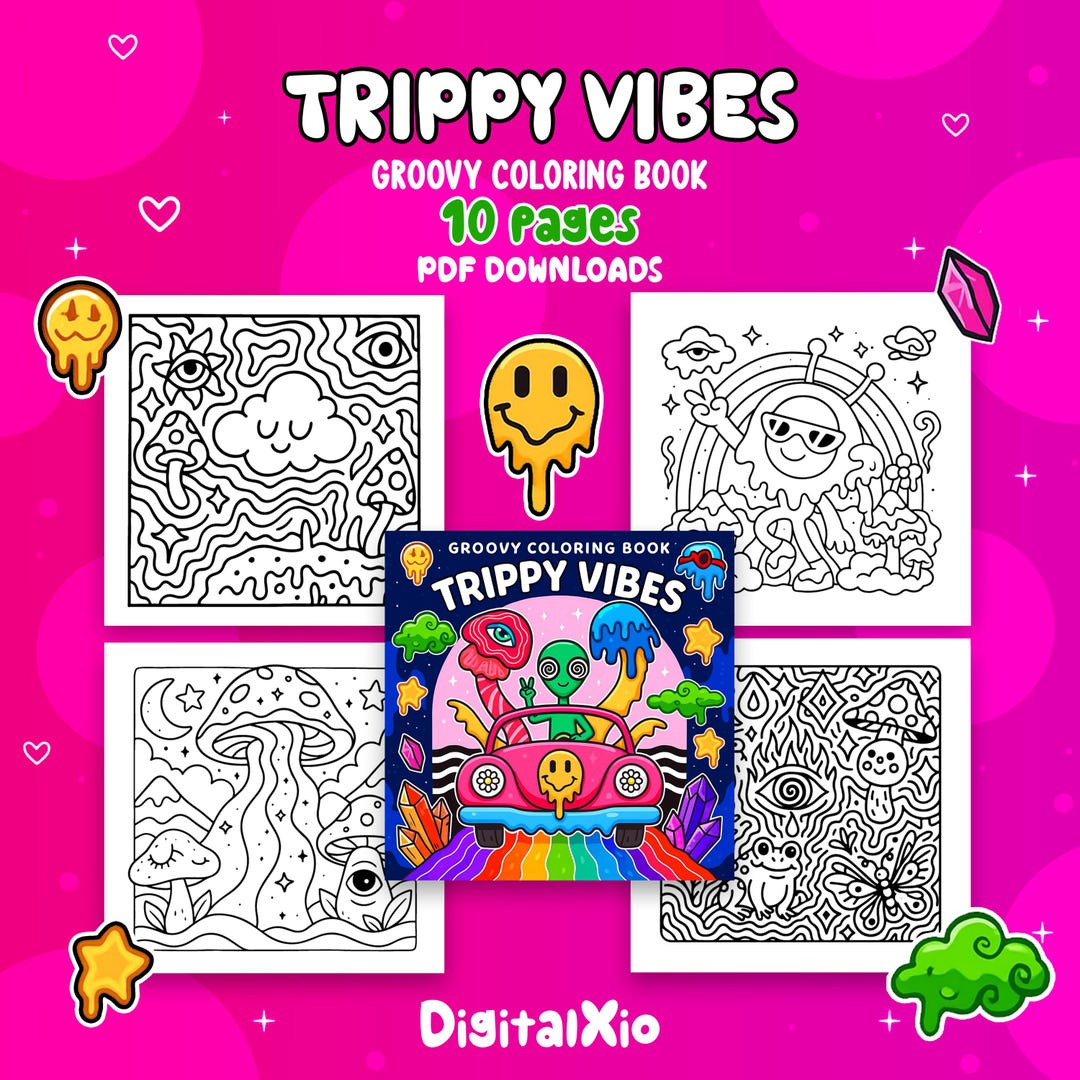 Trippy Vibes Groovy Coloring Pages | Set One 10 Pages | Instant ...