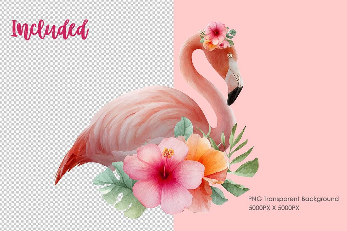 Flamingo Clipart PNG Bundle | Tropical Watercolor Flamingos With ...