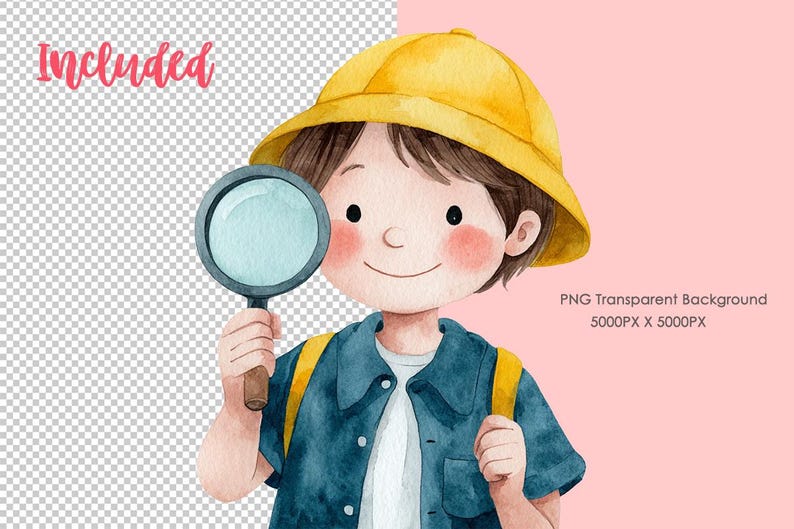 School Clipart PNG Bundle | Cute Kids, Magnifying Glass, Yellow Bus ...