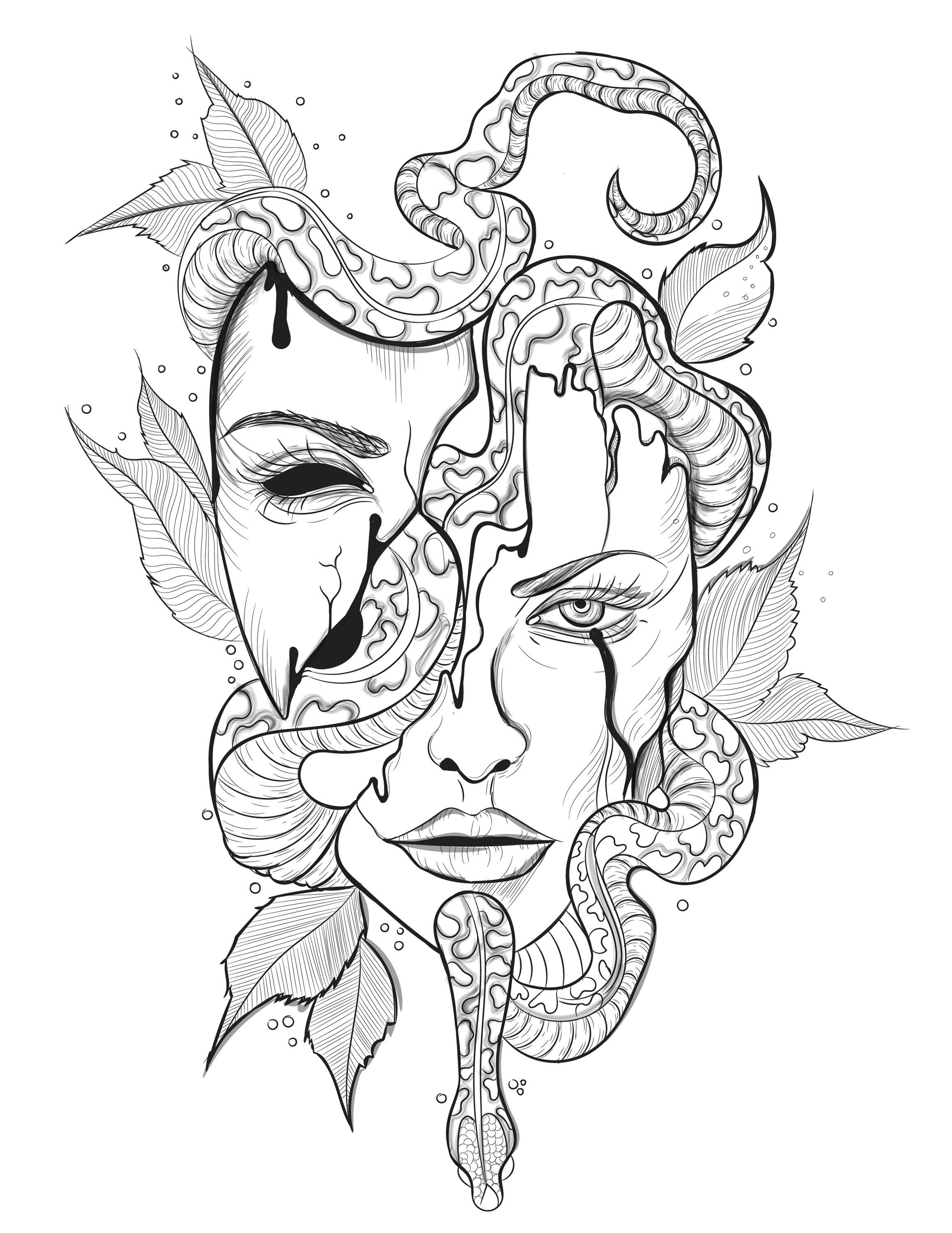 Women Portrait With a Snake Coloring Page - Etsy