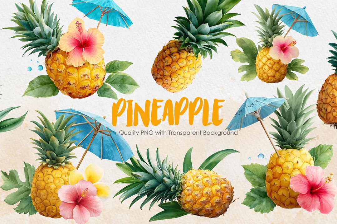Pineapple Clipart PNG Bundle | Tropical Watercolor Pineapples With ...