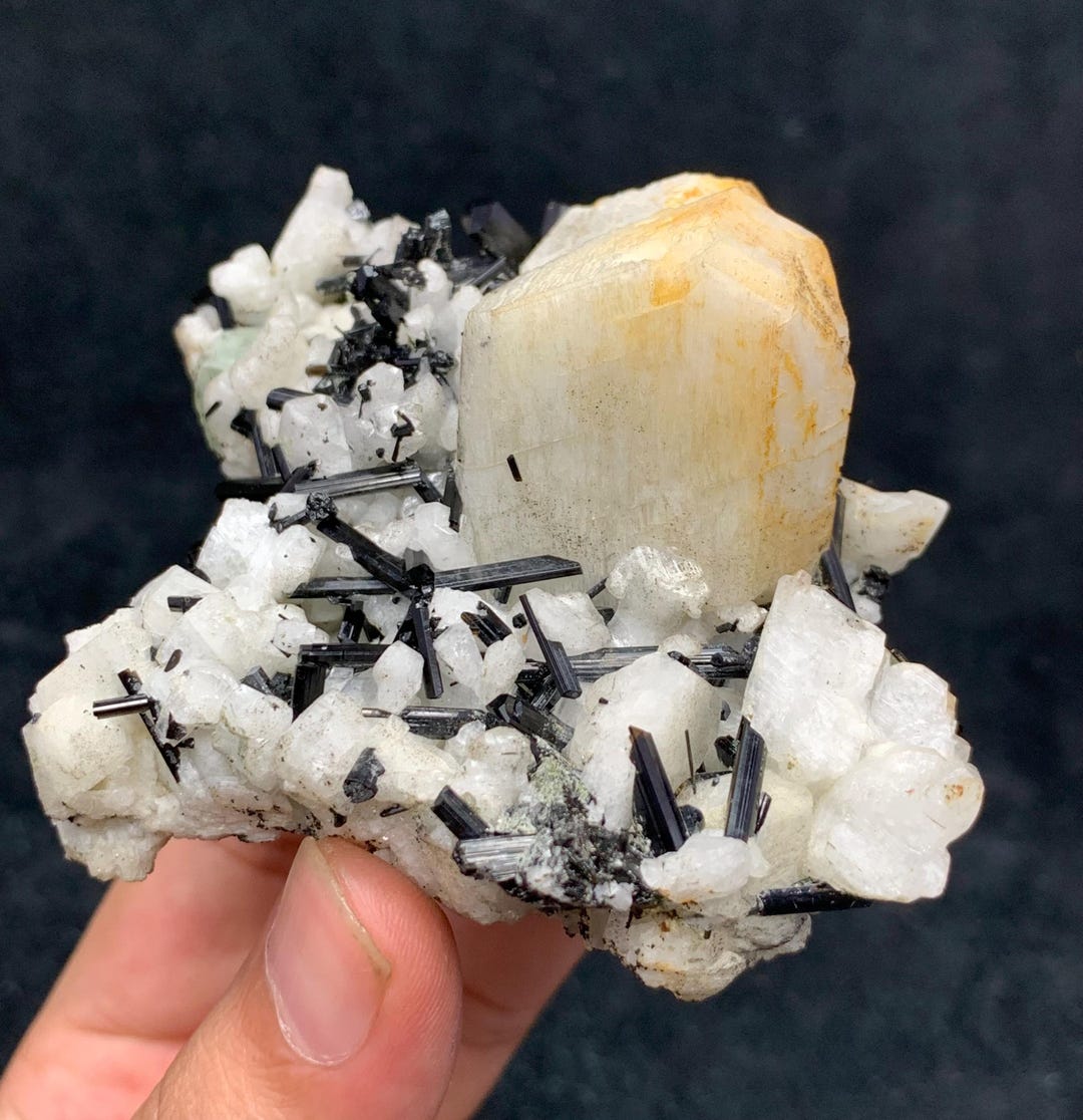 Stunning Feldspar Specimen With Black Tourmaline & Fluorite | Unique ...