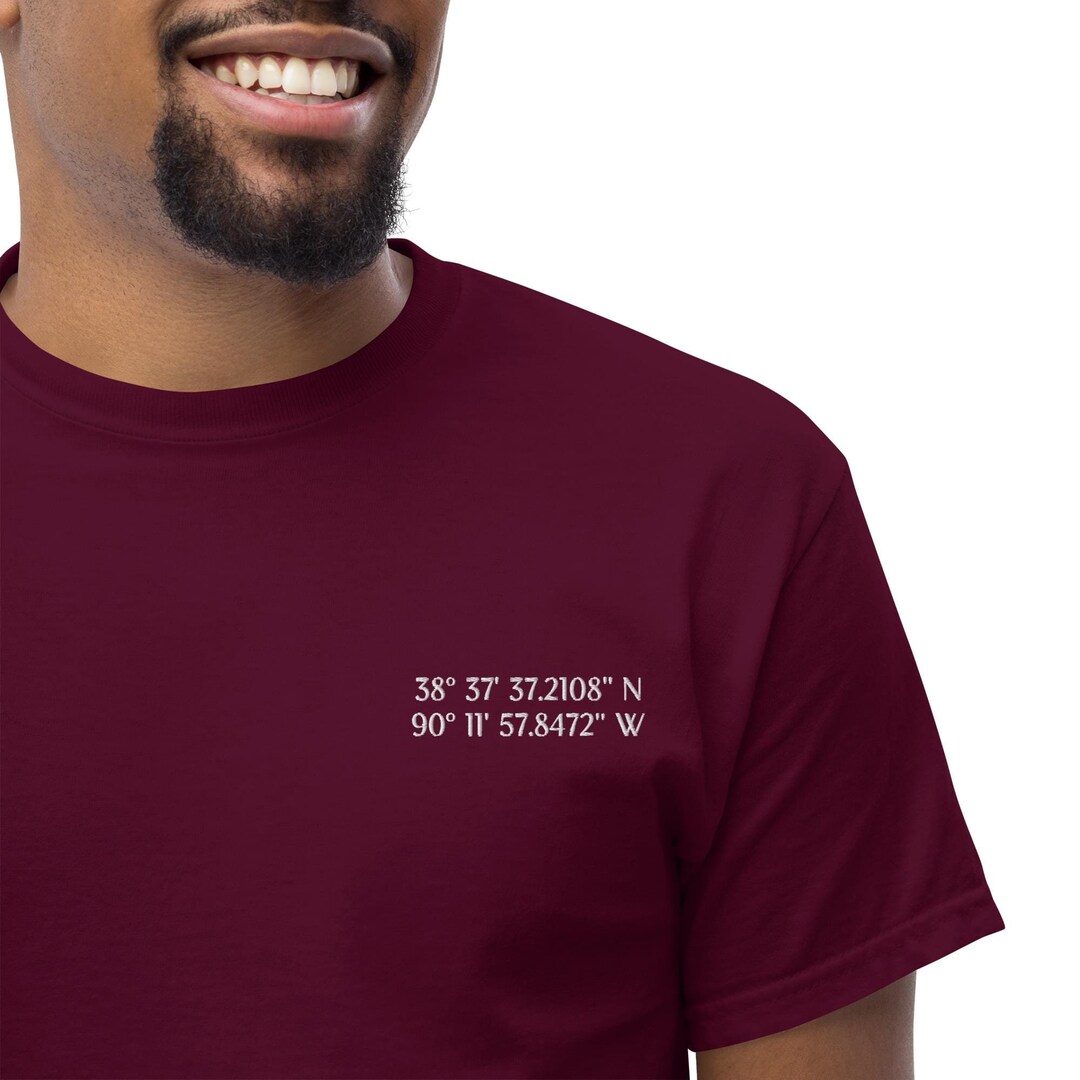 Custom Embroidered Coordinates T-shirt – Personalized Latitude ...