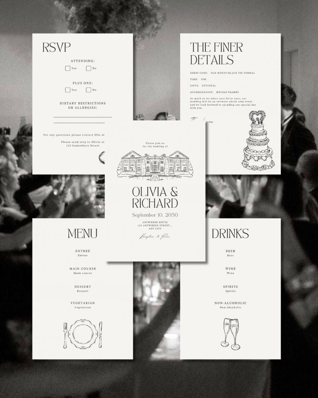 Old Money Theme Wedding Invitation Template Package - Etsy