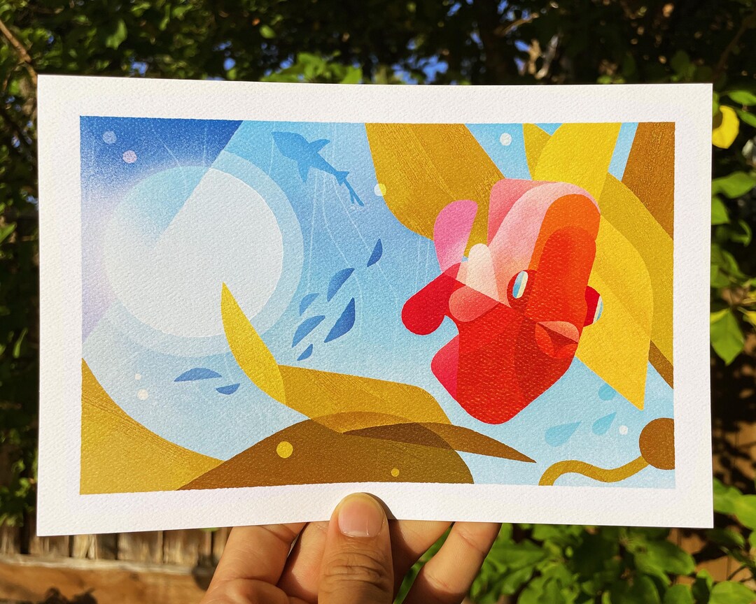 Modern Underwater Garibaldi Fish Original Art Print With Kelp — Art by ...