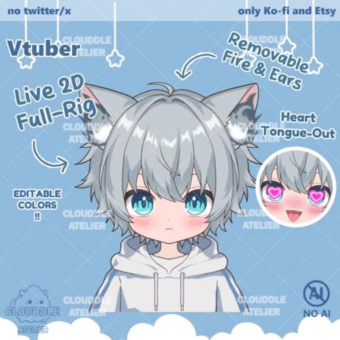 Cat Boy Vtuber Live2d Model / Premade / Customizable Vtuber / Full ...