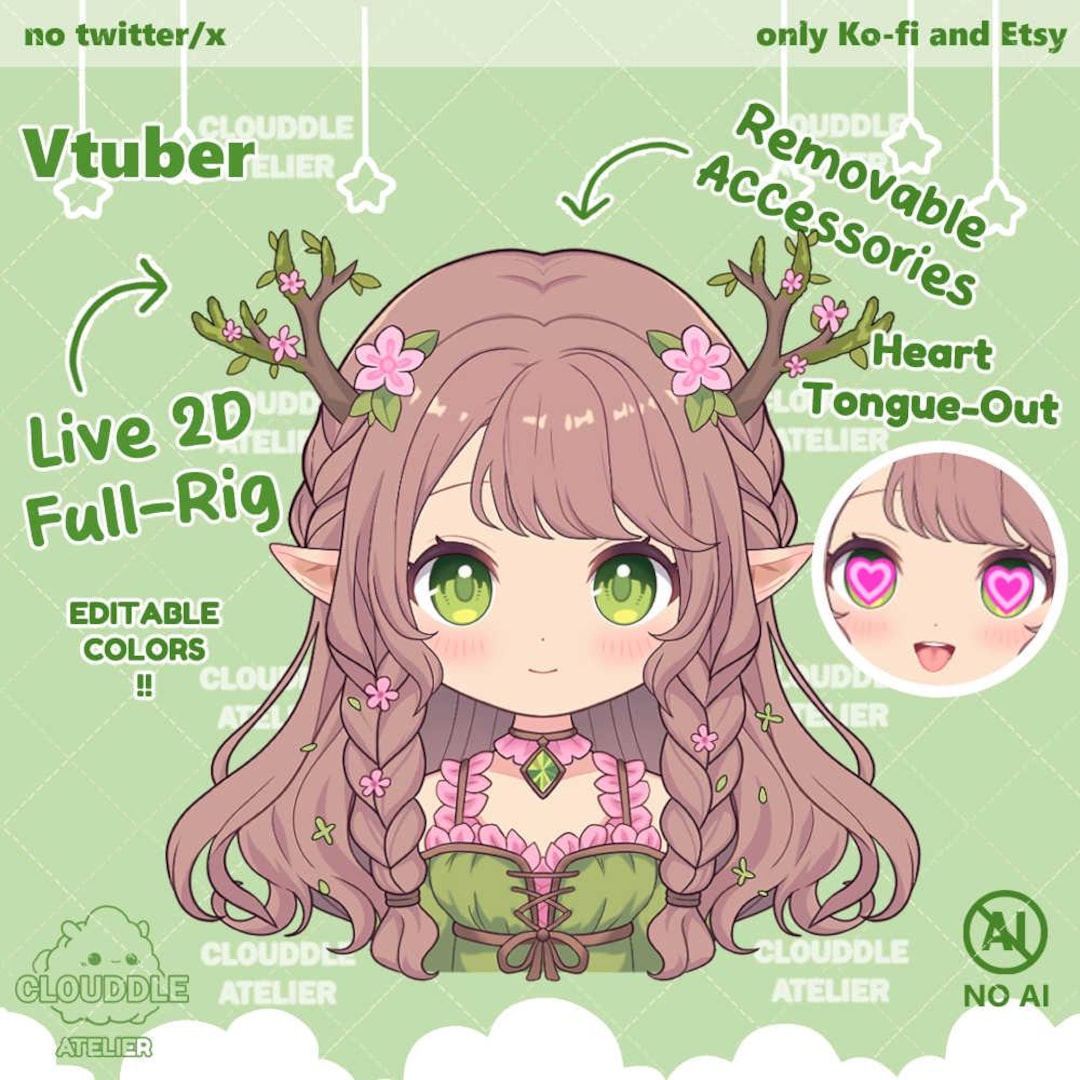 Cute Druid Girl Vtuber Live2d Model / Premade / Customizable Vtuber ...