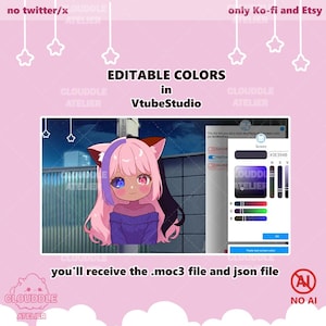 Cute Pink Cat Vtuber Live2d Model / Premade / Customizable Vtuber ...