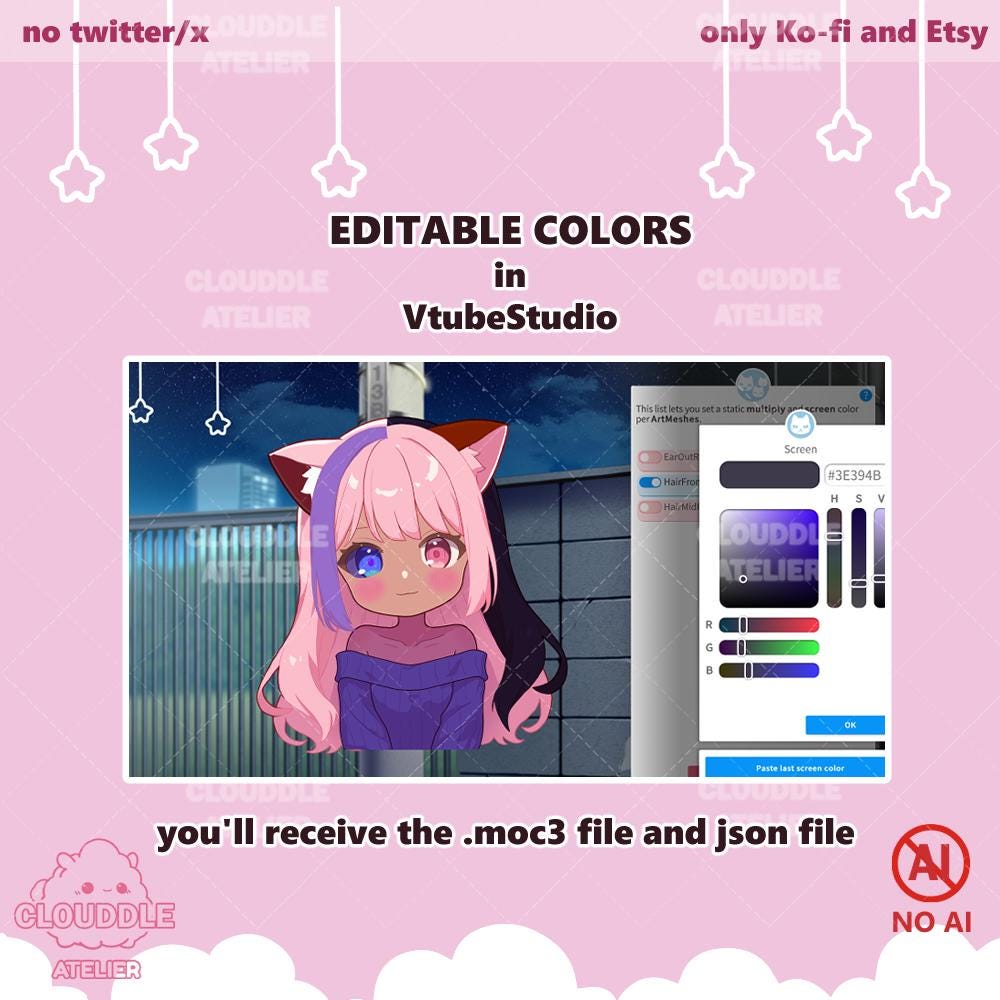 Lindo gato rosa Vtuber Modelo Live2d / Vtuber prediseñado ...