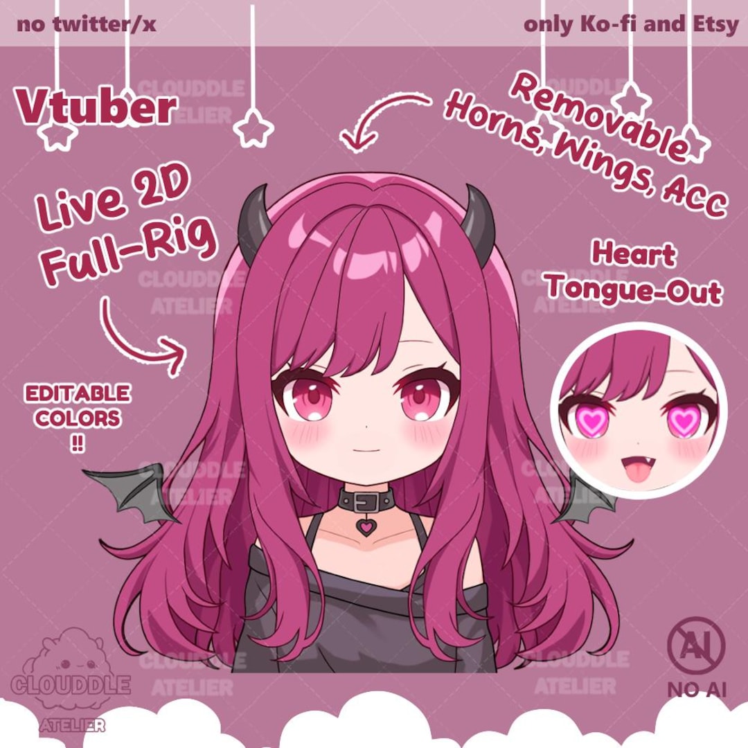 Cute Devil Girl Vtuber Live2d Model / Premade / Customizable Vtuber ...