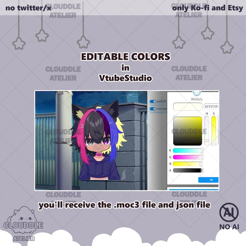 Lindo modelo Vtuber de gato negro Live2d / Vtuber prediseñado ...